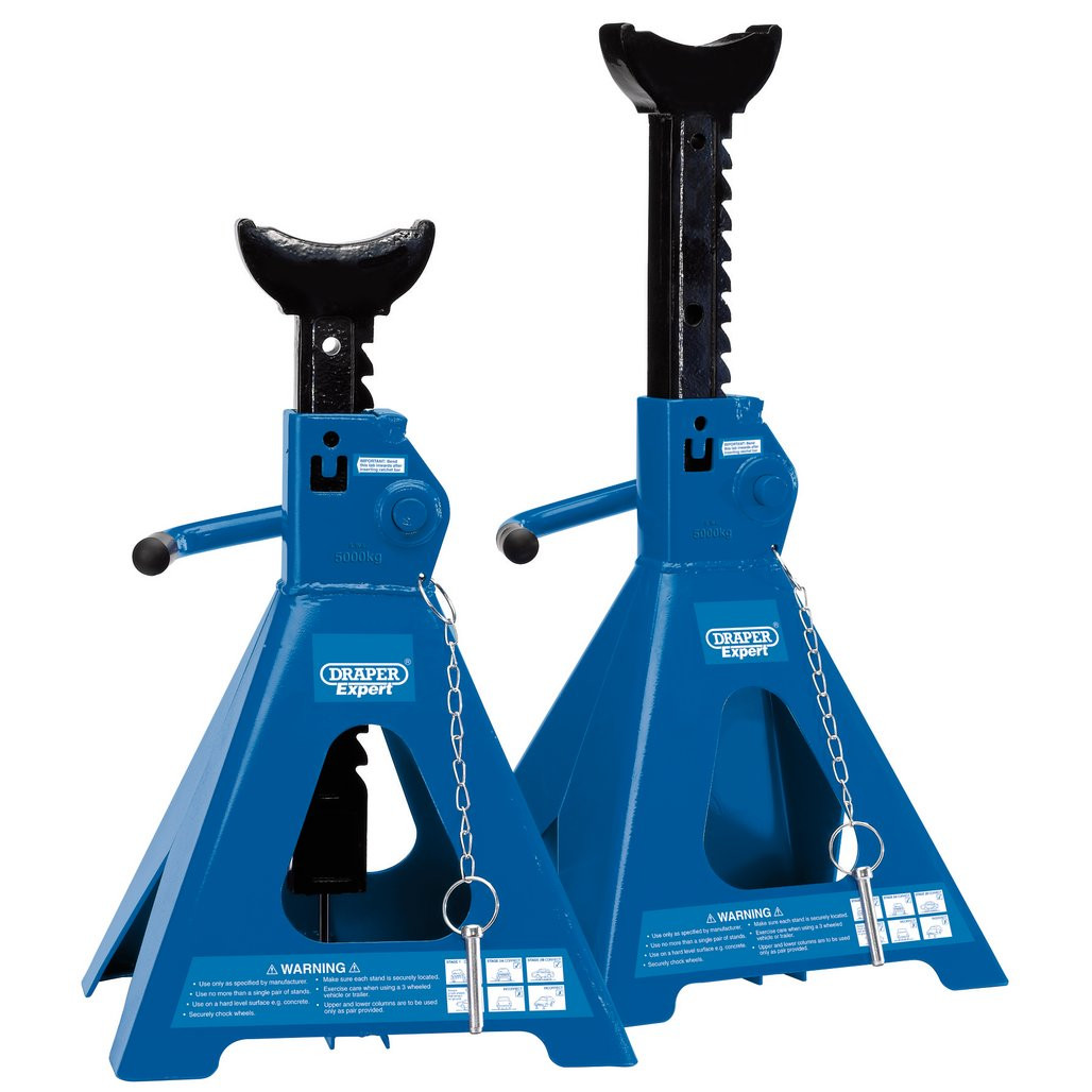 Draper Expert Pair of Pneumatic Rise Ratcheting Axle Stands, 5 Tonne ...