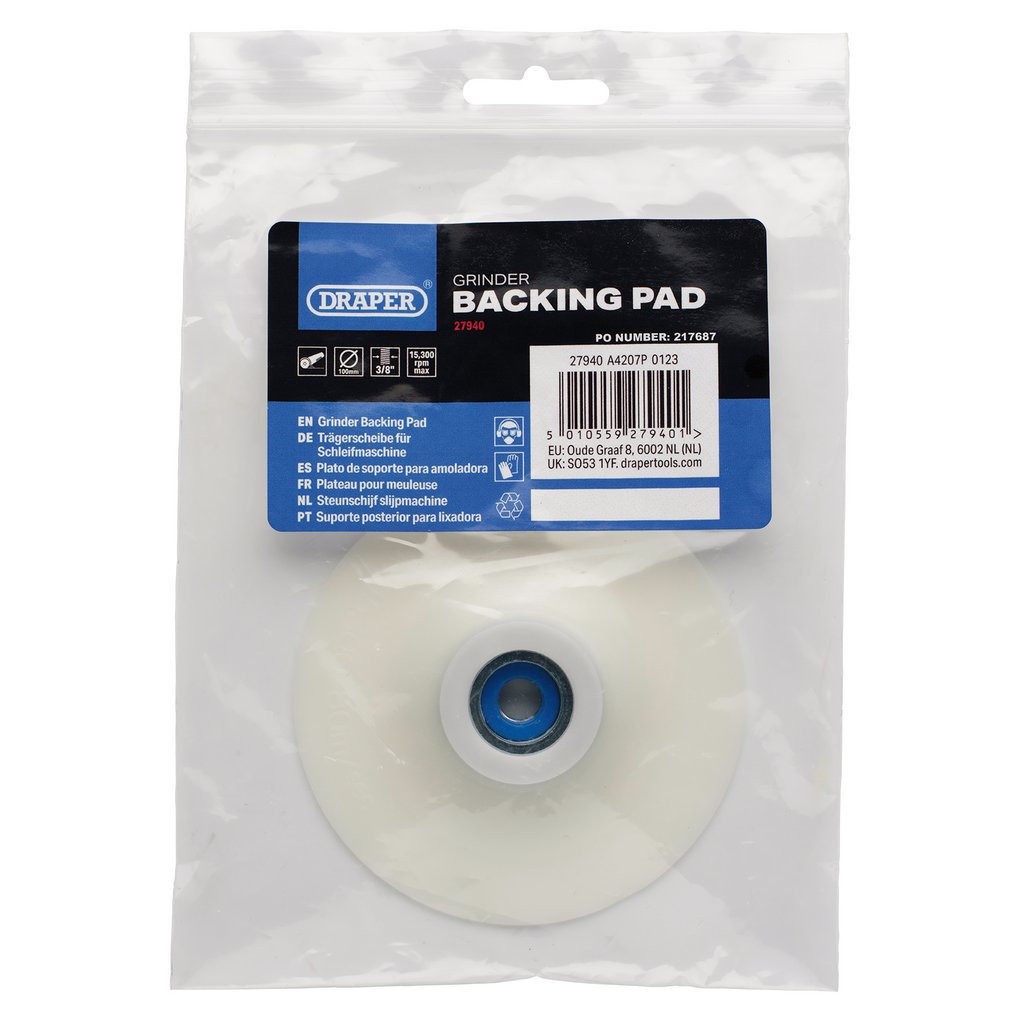 Rubber Backing Pad, 100mm (27940) | Draper Tools