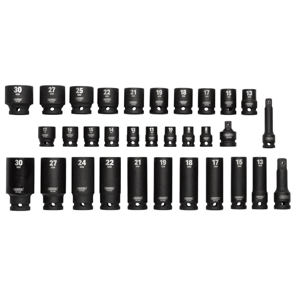 Draper Impact Socket Set, 3/8" & 1/2" Sq. Dr. (32 Piece) (83098 ...
