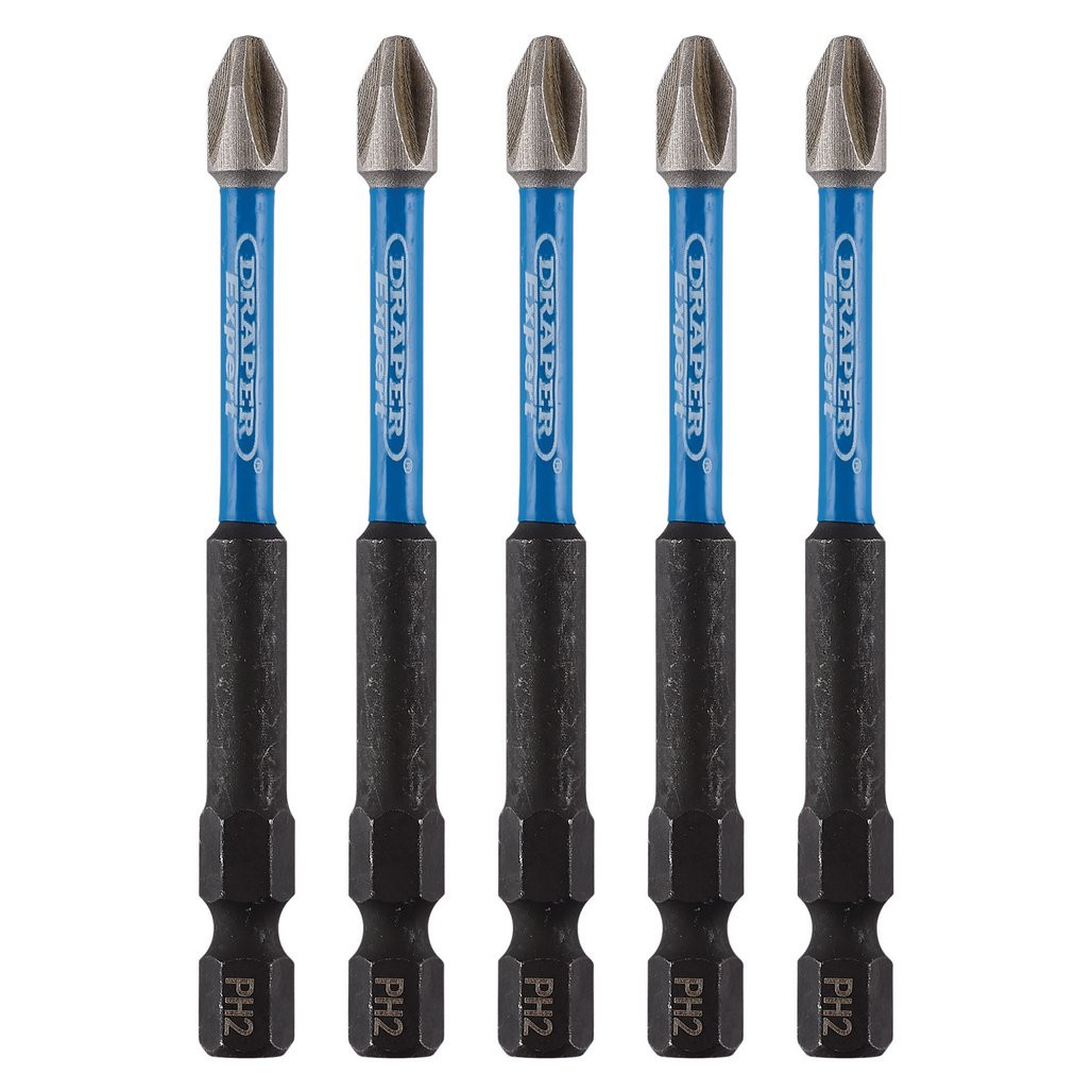 Draper Expert Cross Slot/PH Type Impact Screwdriver Bits, No.2 x 75mm ...