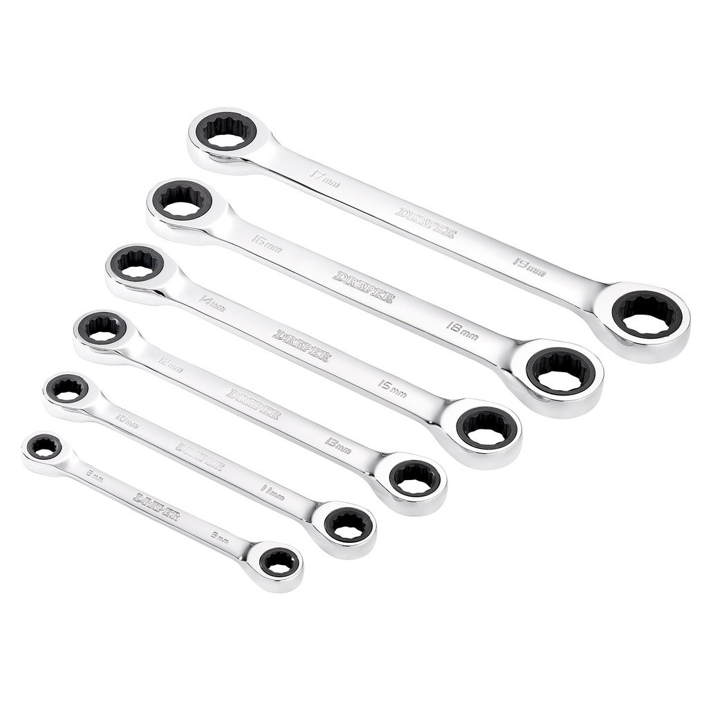 Draper HI-TORQ® Metric Double Ratchet Ring Spanner Set, 8 - 19mm (6 ...