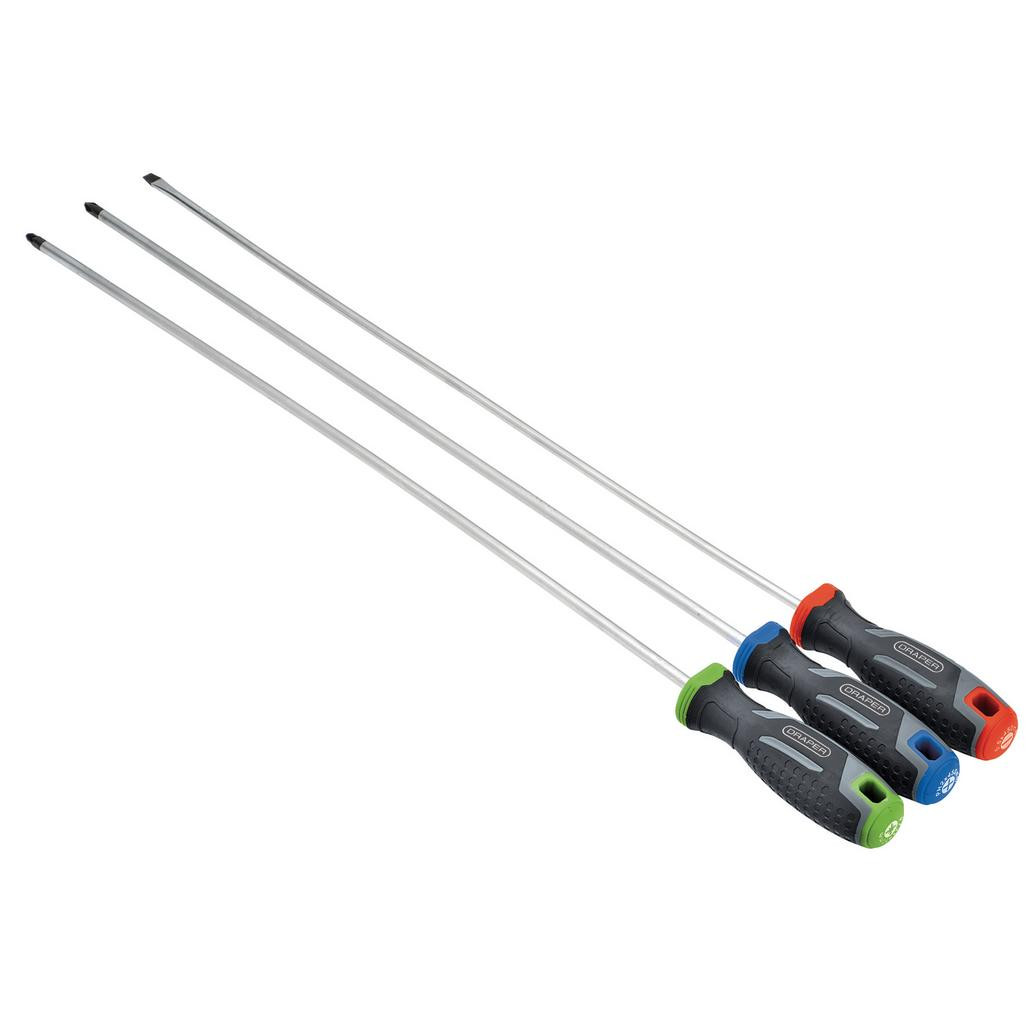 Long Reach Soft Grip Screwdriver Set (3 Piece) (13429) | Draper Tools