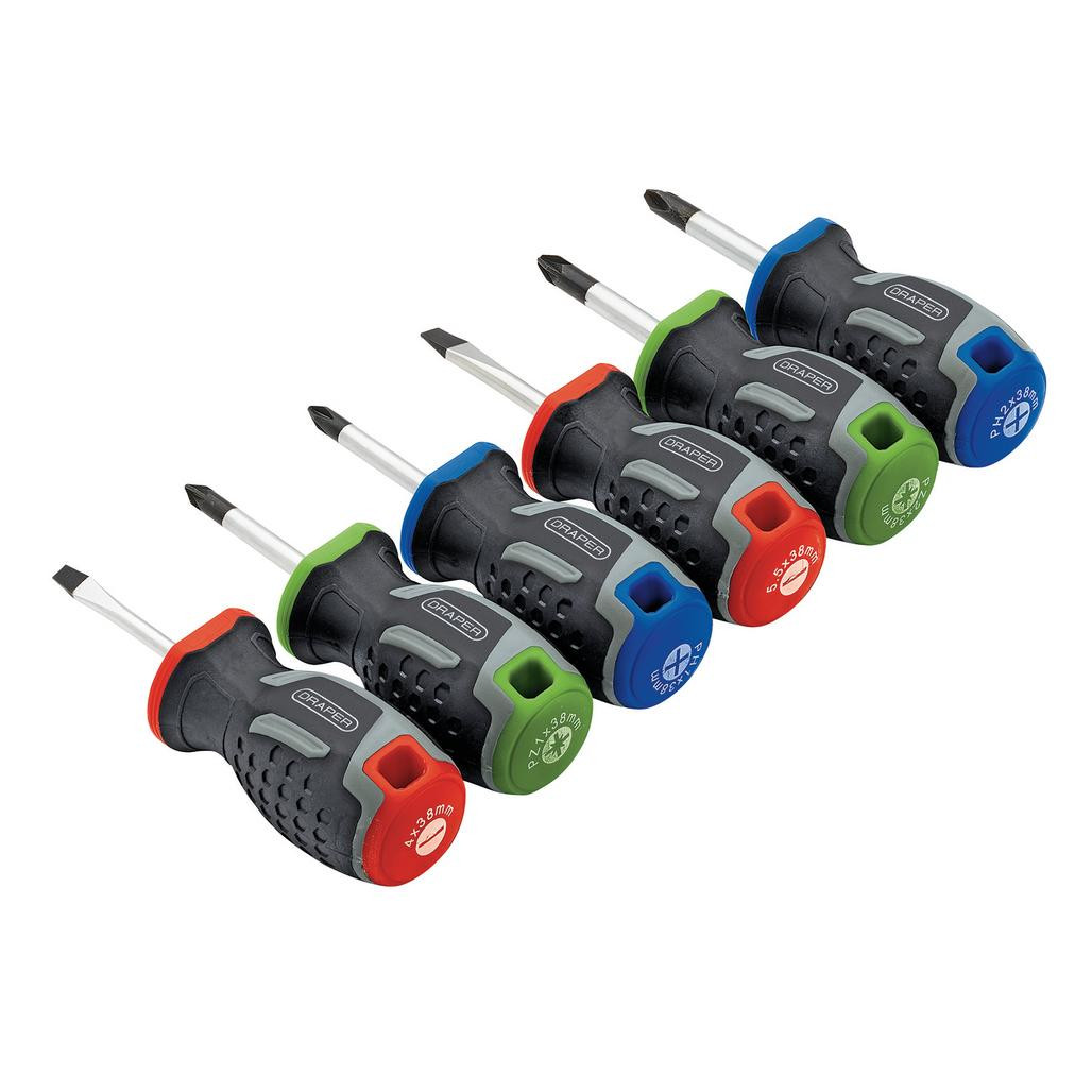 Stubby Soft Grip Screwdriver Set (6 Piece) (13432) | Draper Tools