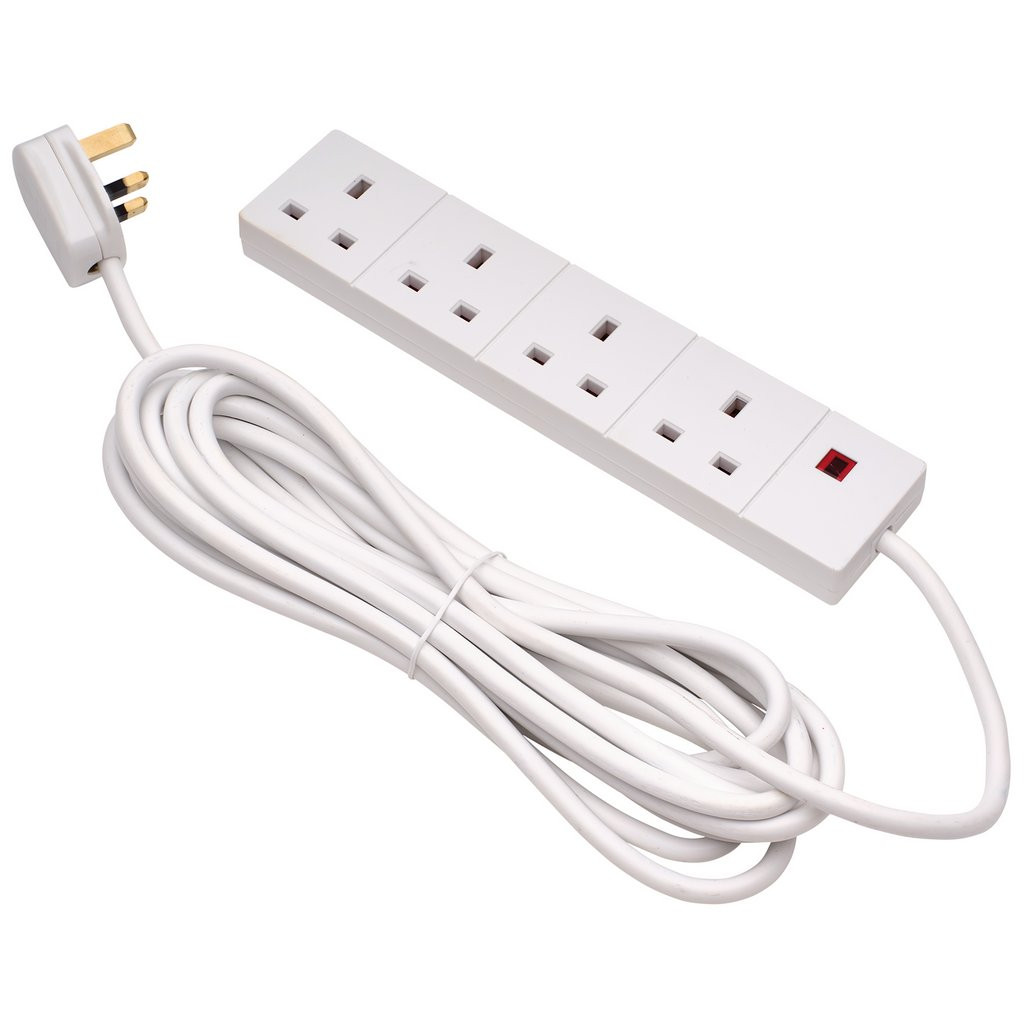 Four Socket Extension Lead with Neon Indicator, 5m - Draper Tools Ltd