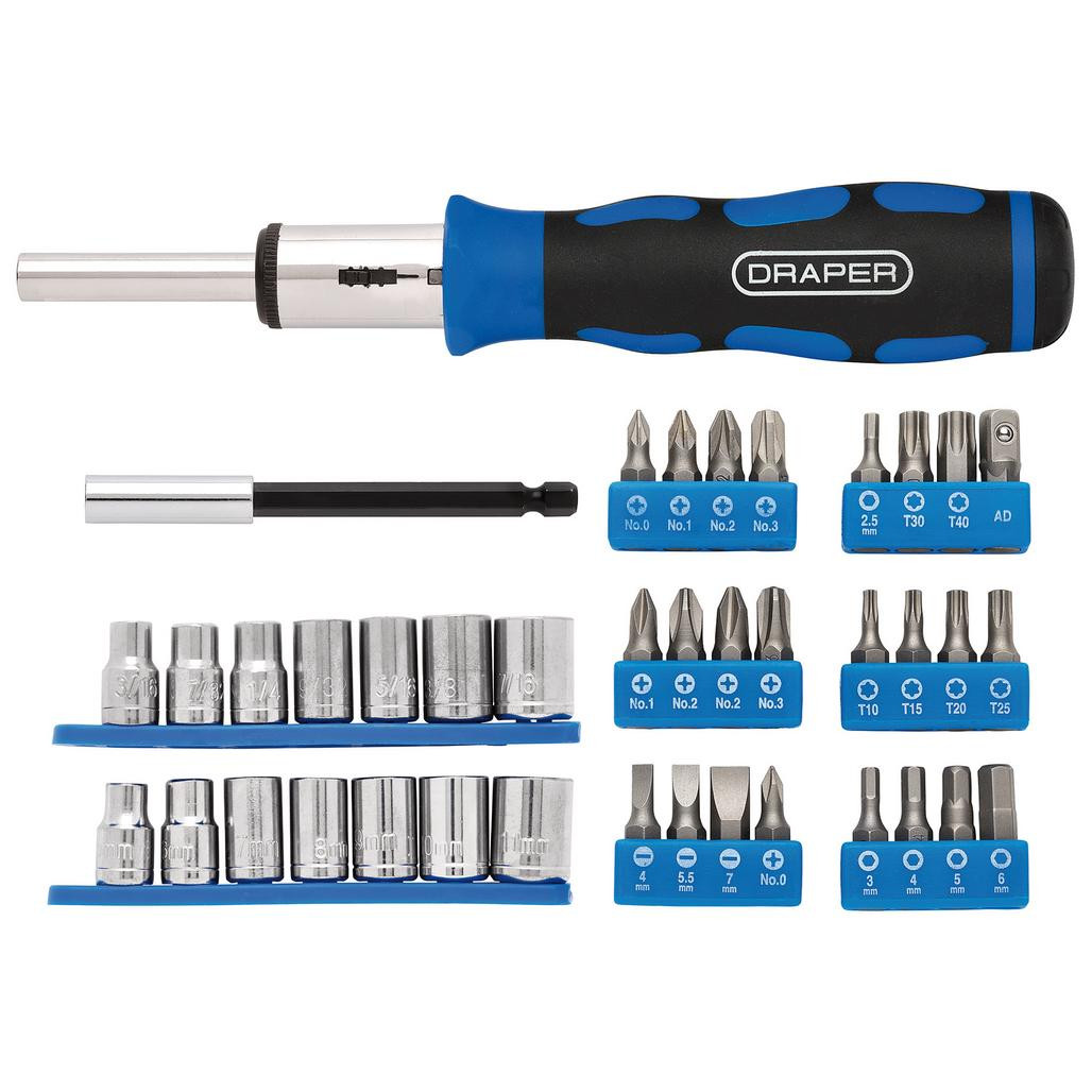 Ratchet Screwdriver Socket and Bit Set, 1/4" Sq. Dr. (40 Piece) (21010 ...
