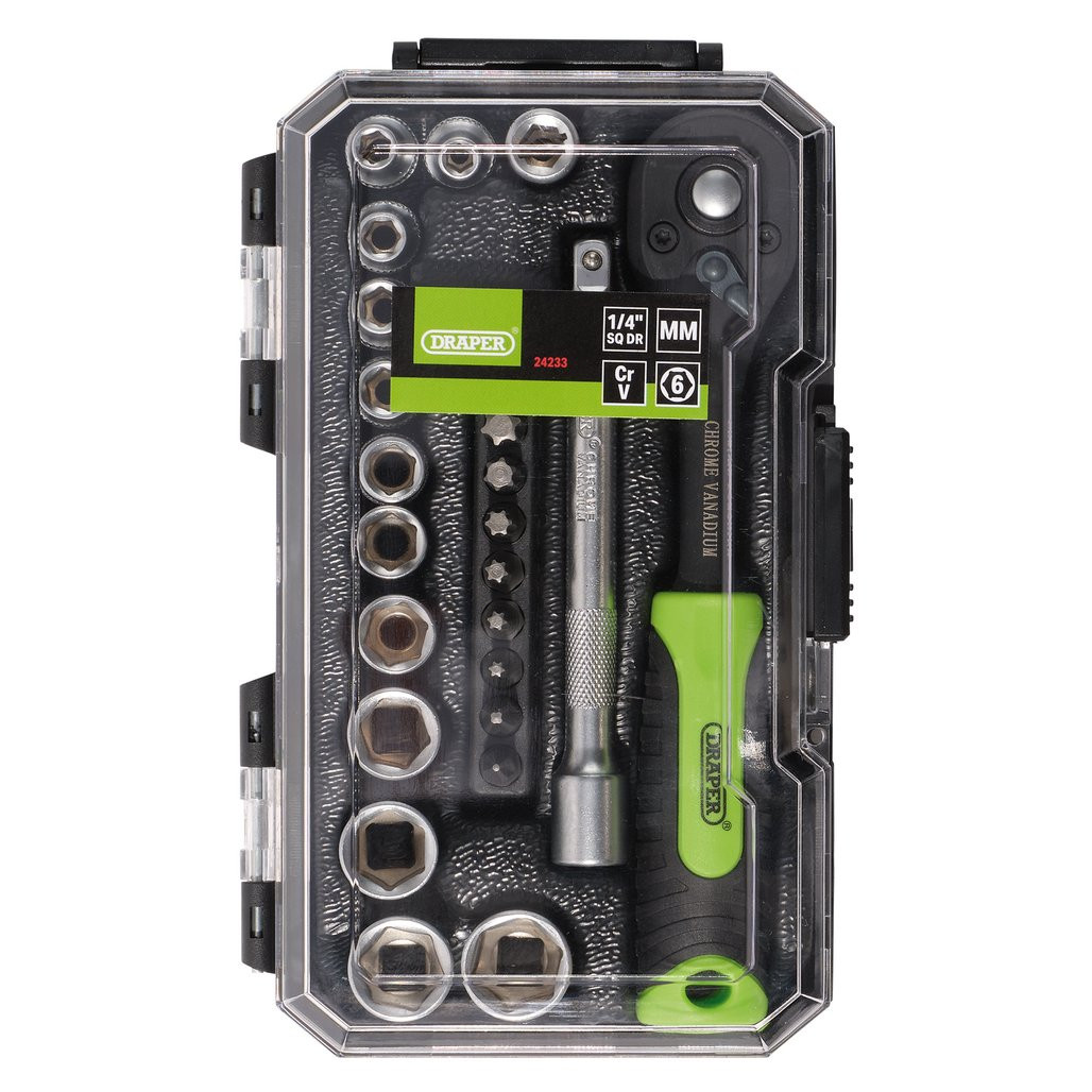 Draper HI-TORQ® Metric Socket and Bit Set, 1/4" Sq. Dr. (24233)