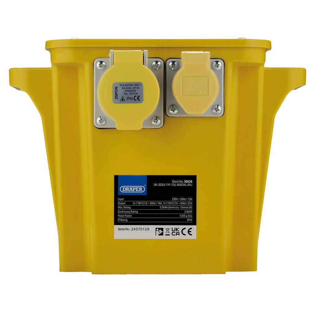 110V Portable Transformer, 5.0kVA - Draper Tools Ltd