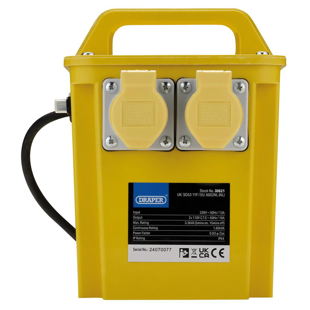110V Portable Transformer, 3.3kVA - Draper Tools Ltd