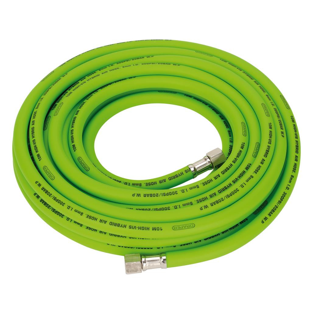 High Visibility Hybrid Air Hose, 10m x 8mm, 1/4" BSP, Green (31734 ...