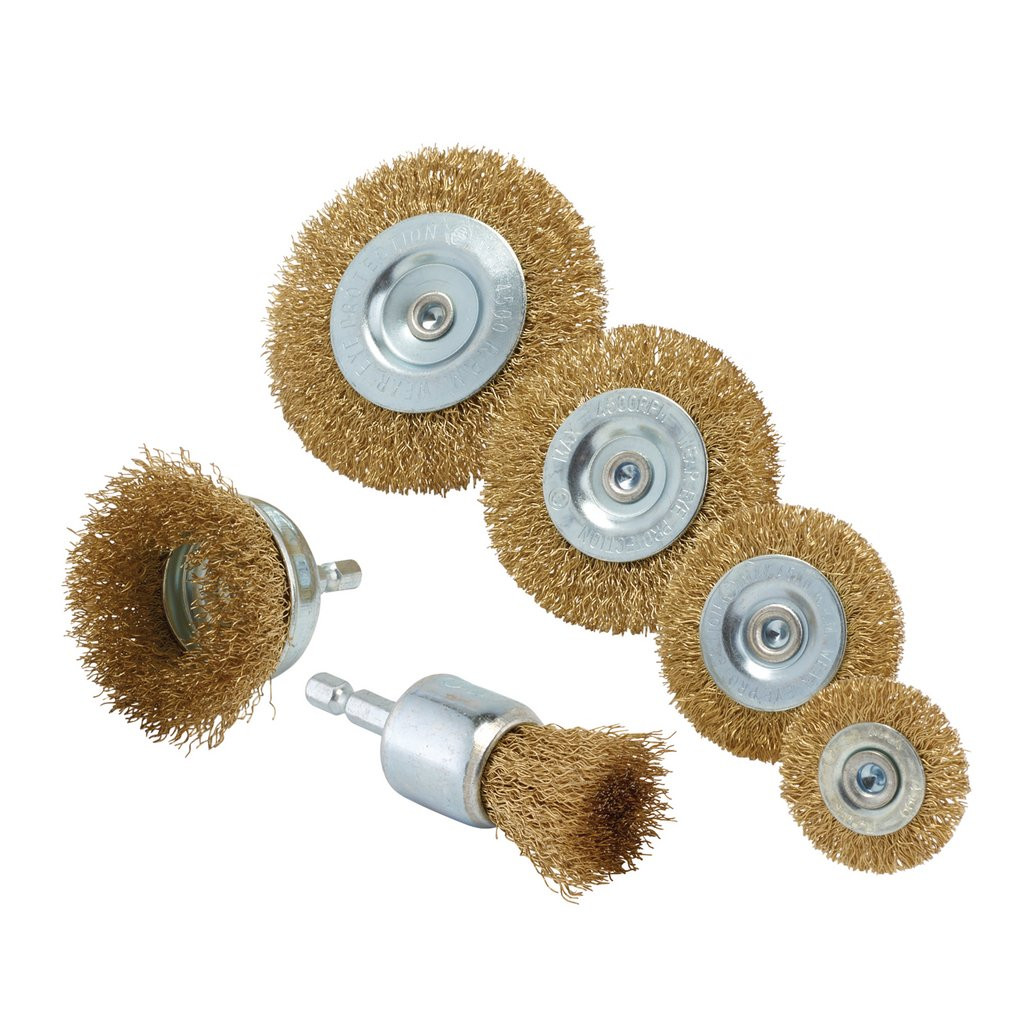 Brassed Steel Crimped Wire Brush Set (6 Piece) (07436) | Draper Tools