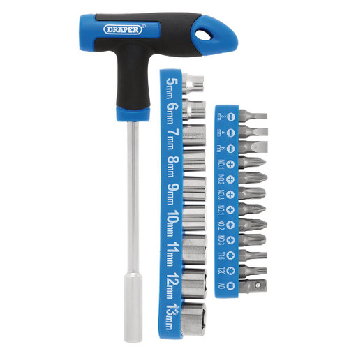 T-Handle Screwdriver, Socket and Bit Set, 1/4" Sq. Dr. (22 Piece ...
