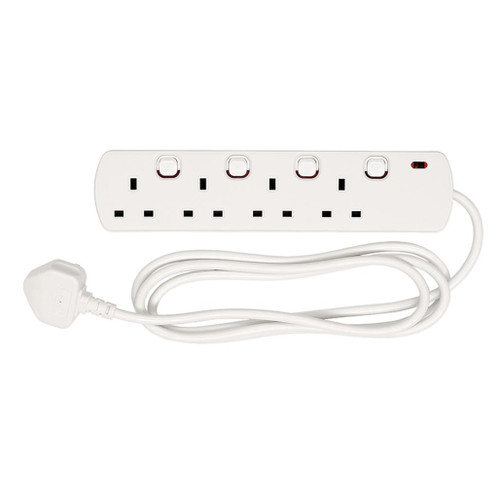 4 Way White Switch Protected Extension Lead, 2m - Draper Tools Ltd