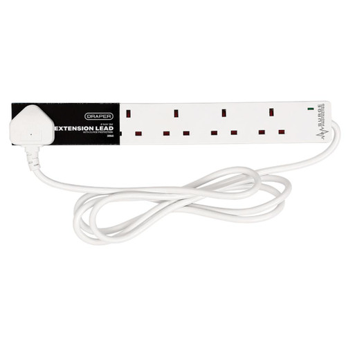 6 Way White Extension Lead, 2m - Draper Tools Ltd