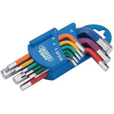 Draper Expert Metric Coloured Short Arm Hex. Key Set (9 Piece) (66126) | Draper Tools