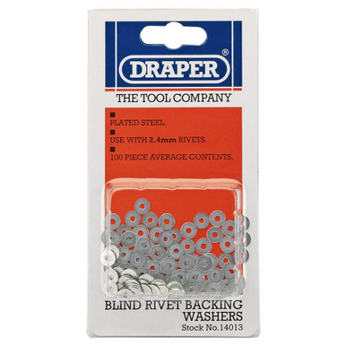 Rivet Backing Washers, 2.4mm (100 Piece) (14013) | Draper Tools