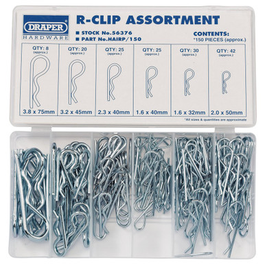 R-Clip Assortment (150 Piece) (56376) | Draper Tools