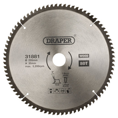 TCT Triple Chip Grind Circular Saw Blade, 255 x 30mm, 80T (31881 ...