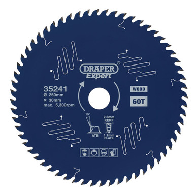 Draper Expert TCT Circular Saw Blade for Wood with PTFE Coating, 250 x ...