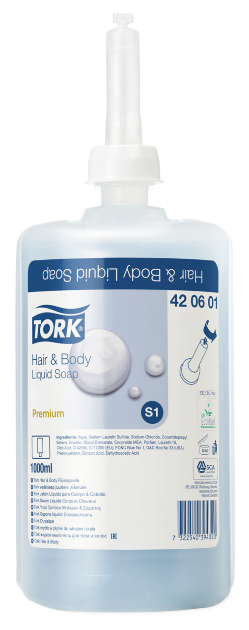 TORK S1 HAIR AND BODY SHOWER CREAM WITH B5 1000ML (6 PER CARTON) - 420601
