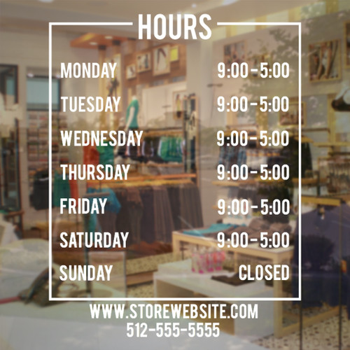 Store Hours Window Decal - Store Decals