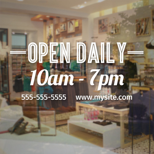 Open Daily Store Hours Decal - Store Decals