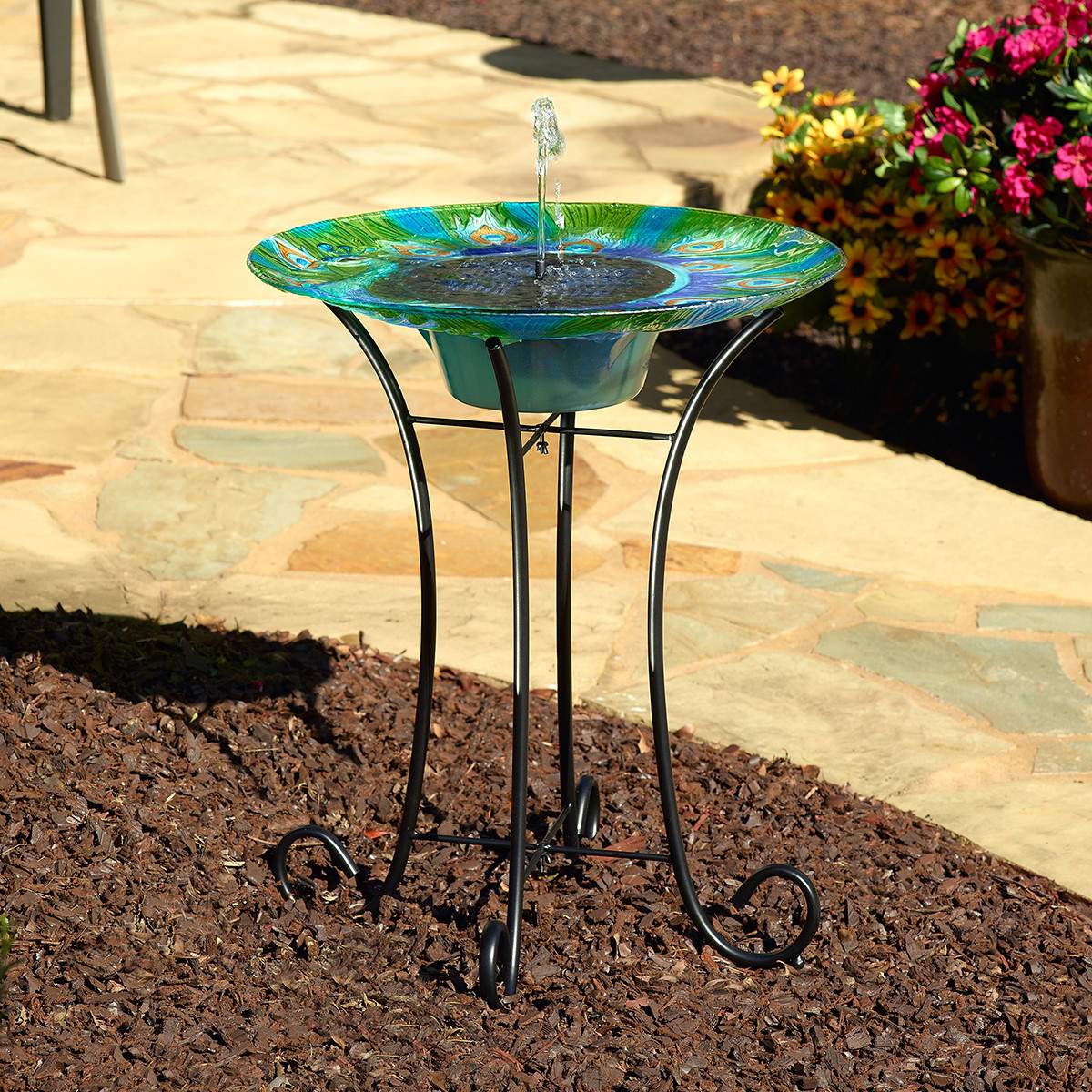 Smart Solar Birdbath Fountain | Glass Bell Flowers Day Running