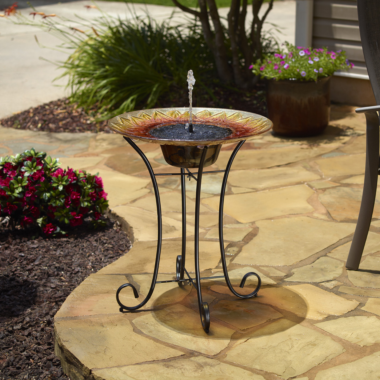 Solar Bird Bath Fountain | Battery Backup | Dry Run Protection, 32" H
