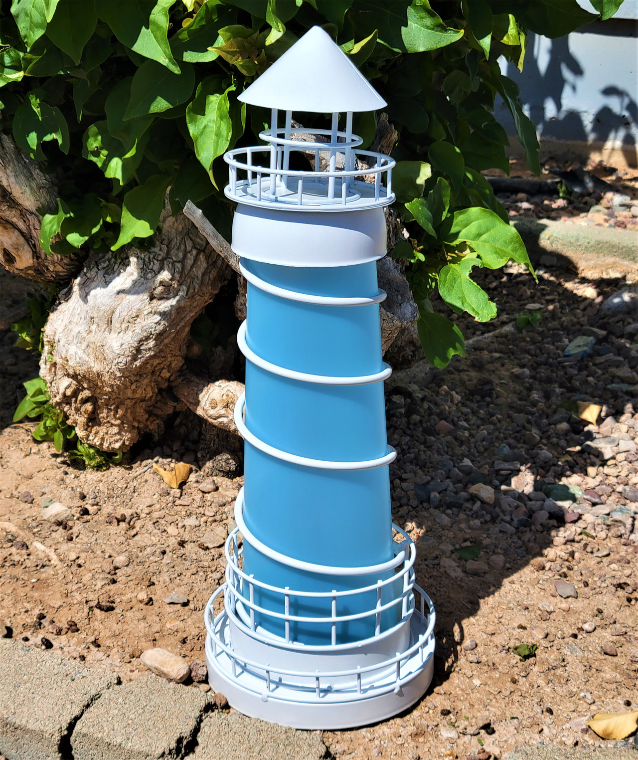 Lighthouse Solar Light | Seaside Metal Yard Art | Blue LED