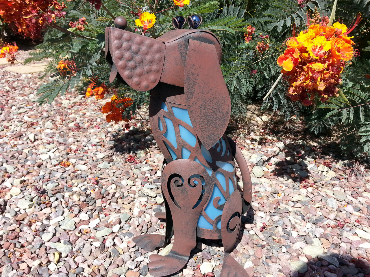 Dog Solar Statue Metal Yard Art | 16" Animal Solar Garden Lights