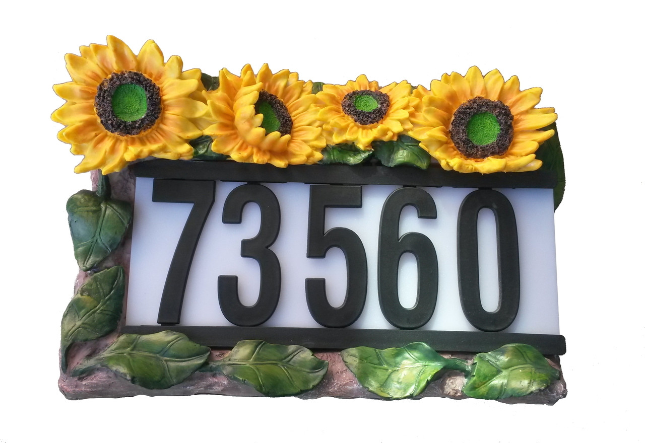 Solar Address Light Sign with Sunflowers | Up To 6 Digit House Number