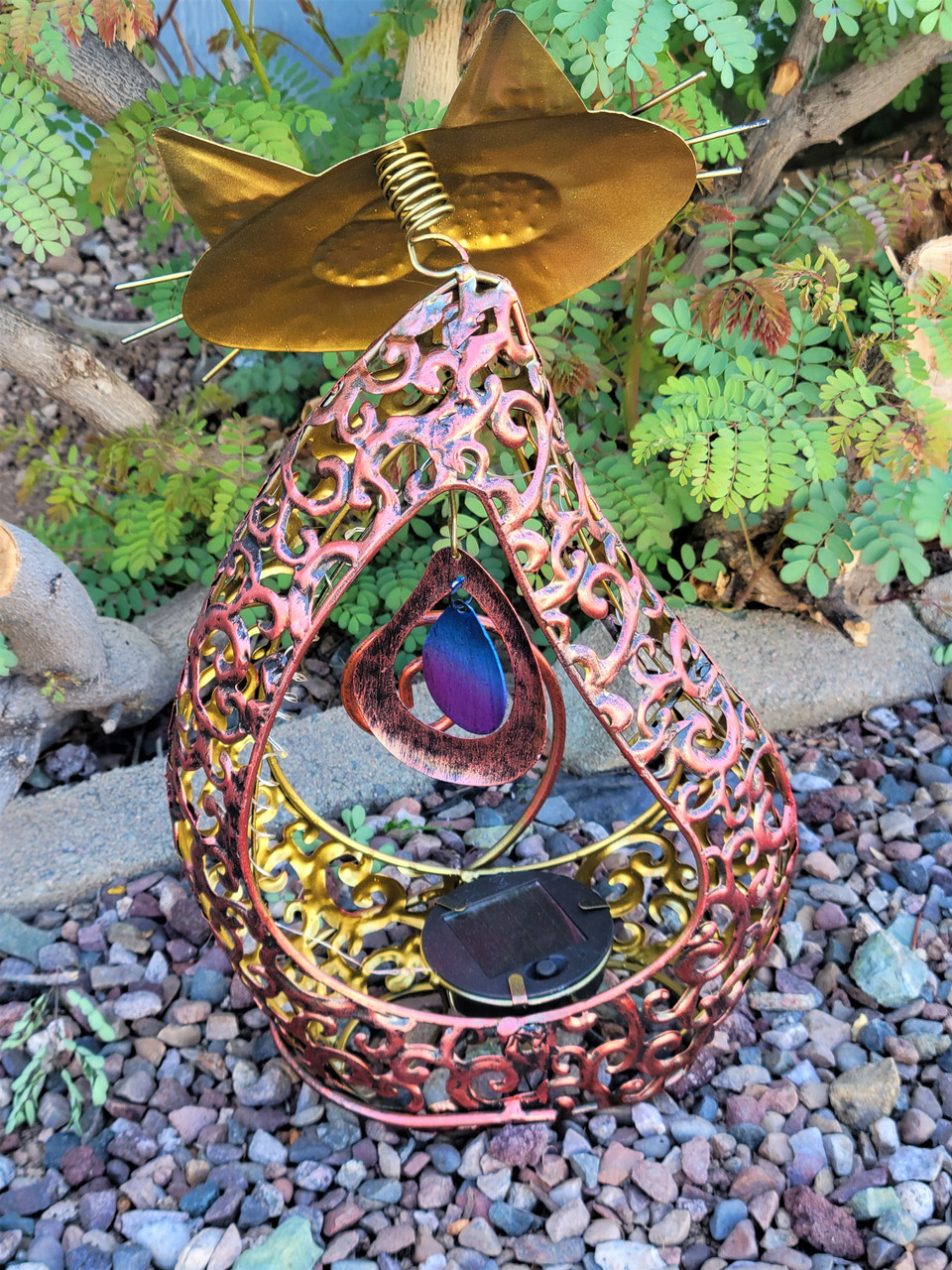 Cat Solar Animal Garden Light | Bronze Metal Cat Statue