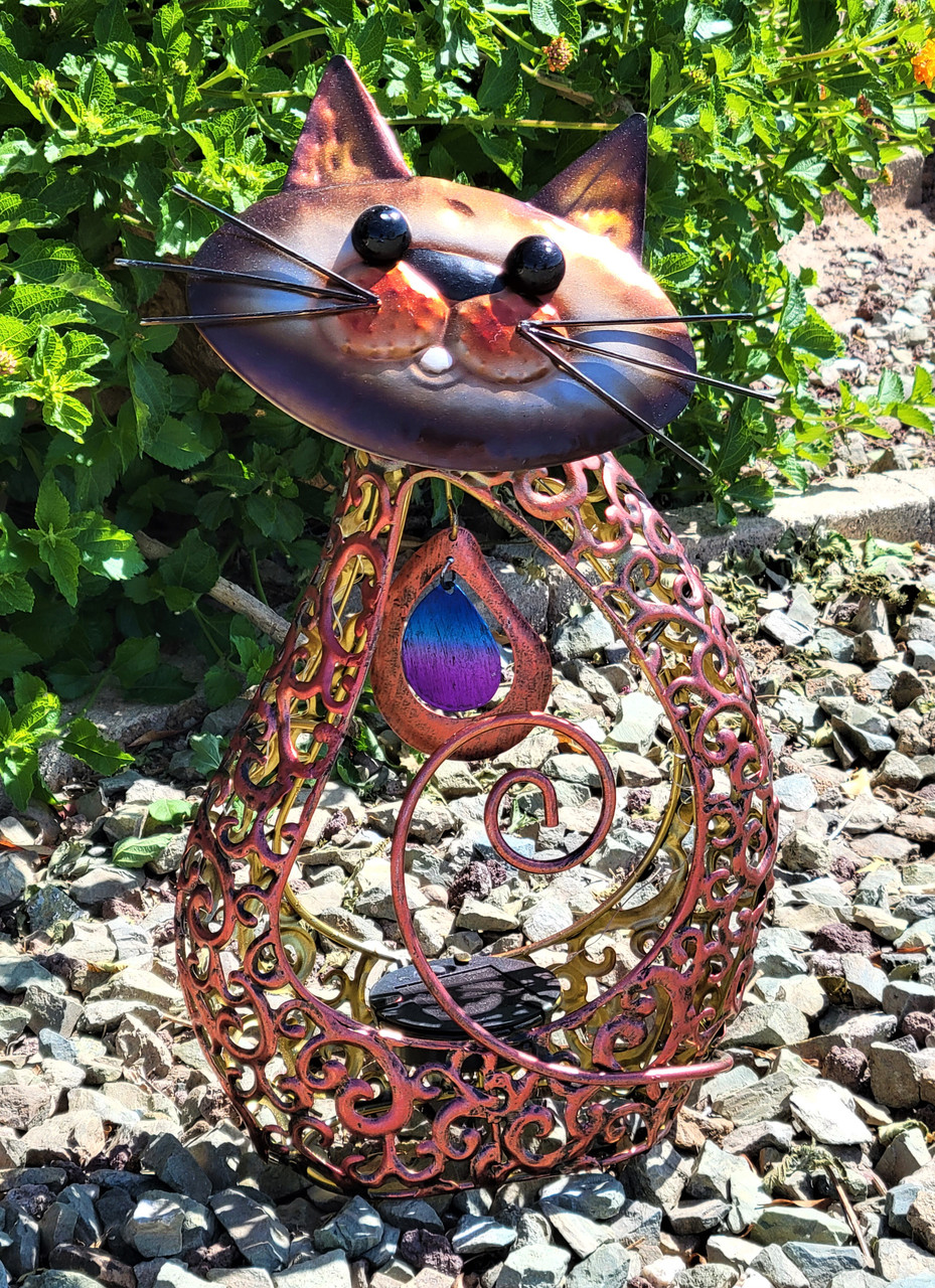 Cat Solar Animal Garden Light | Bronze Metal Cat Statue