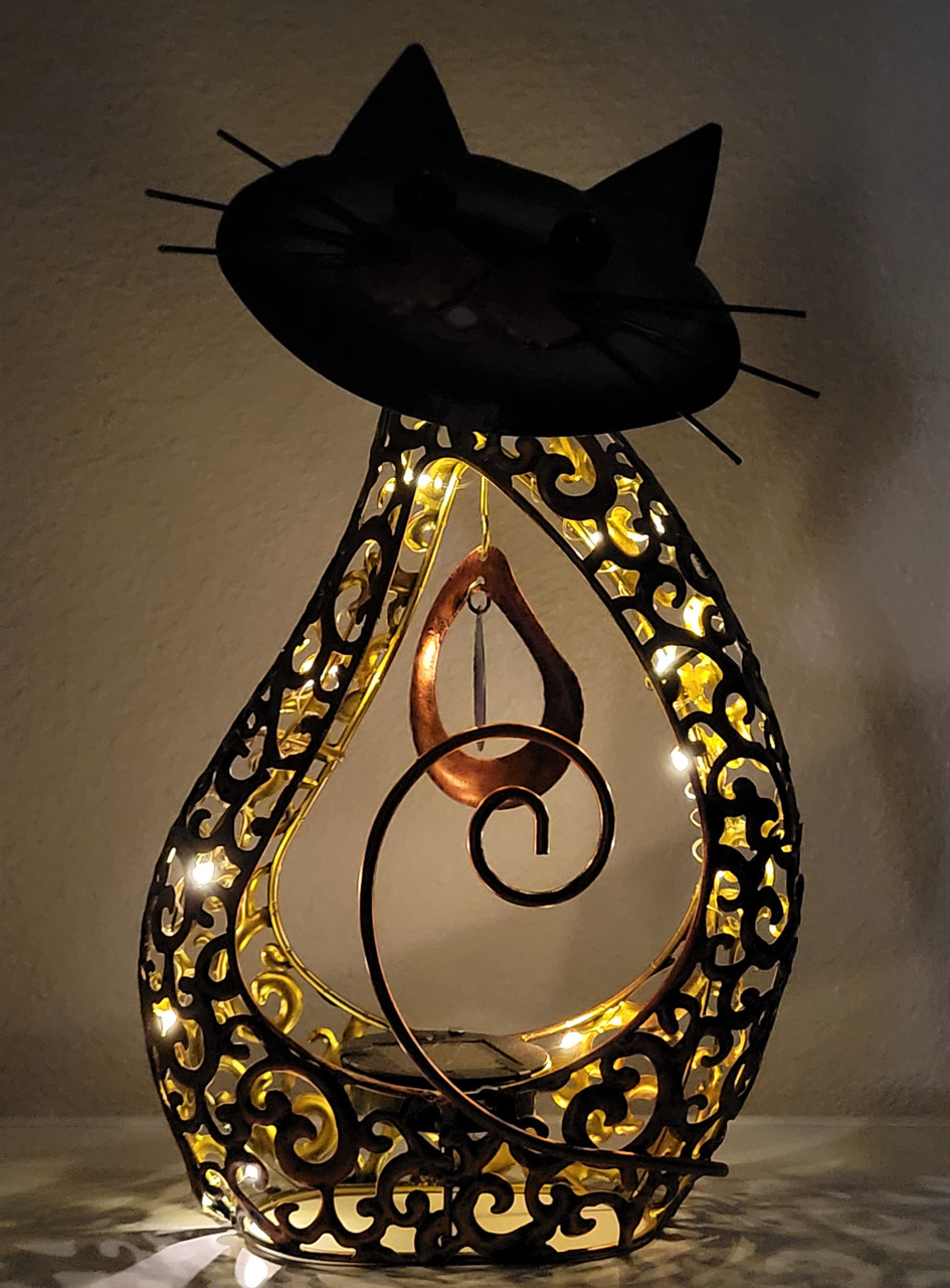 Cat Solar Animal Garden Light | Bronze Metal Cat Statue