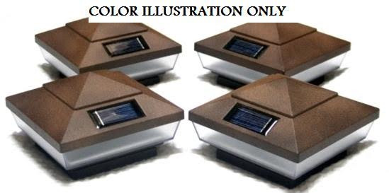 Copper Solar Deck Post Lights 6x6 with 5 LED, Low Profile Set of 2