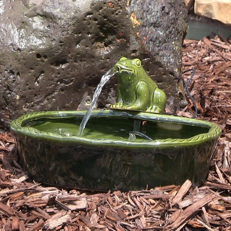 Solar Frog Spitter Water Fountain, 13.5" W Glazed Ceramic Sunnydaze