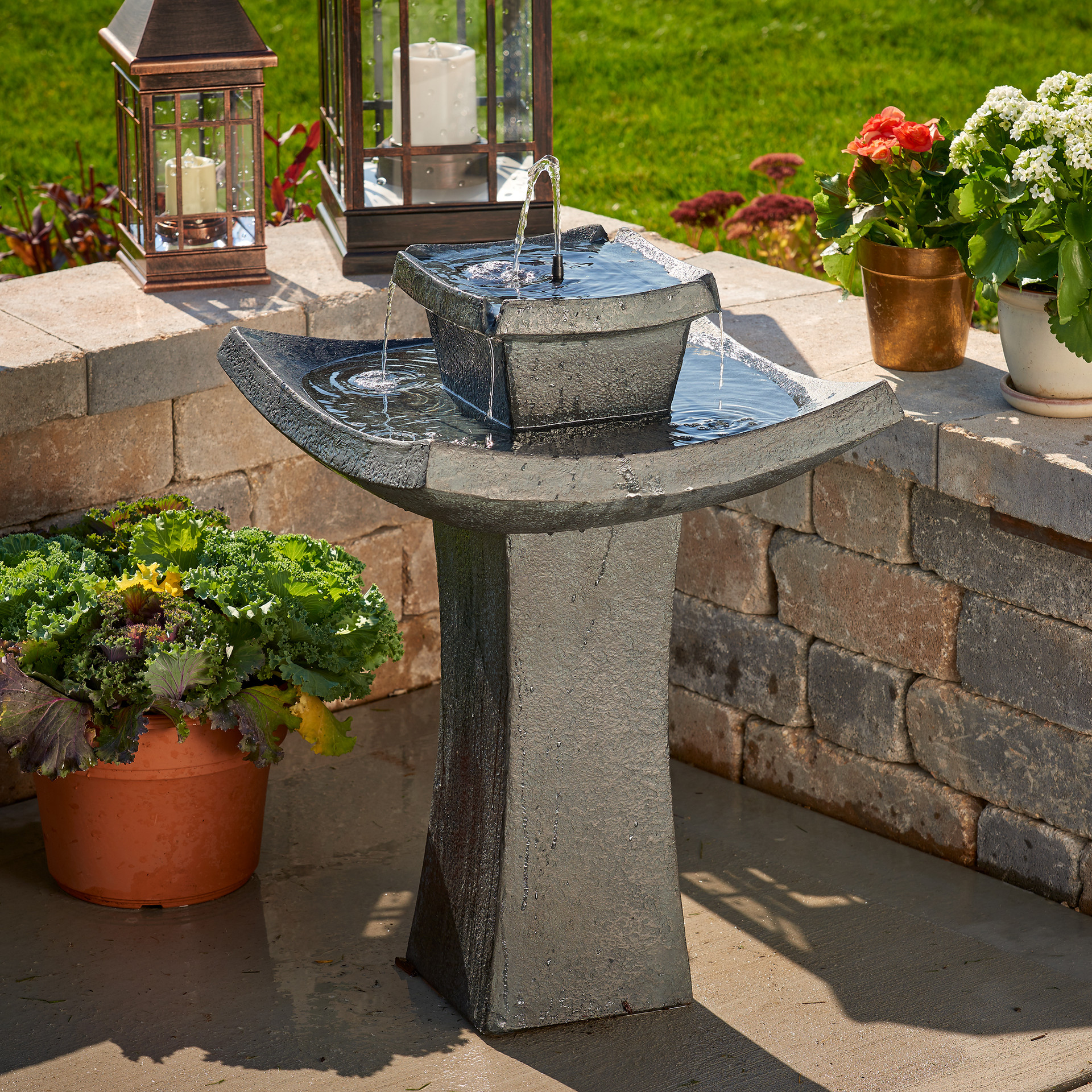 Solar Powered Garden Fountain with Battery Backup | Mahayana Zen