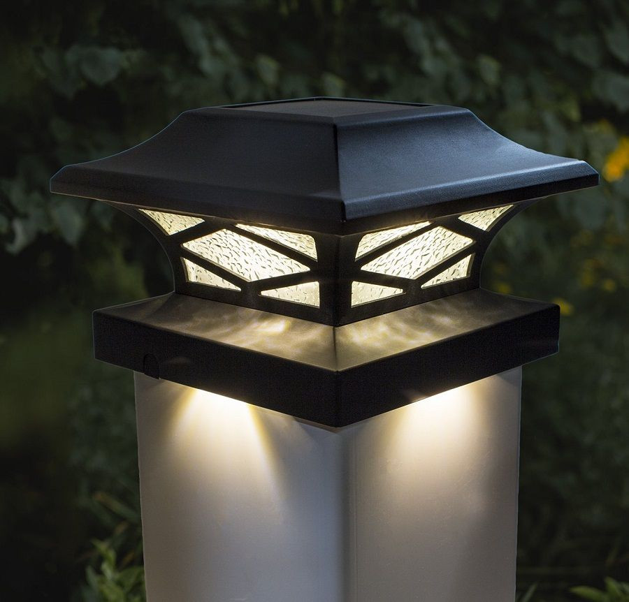 Black Solar Cap Lights Set of 2 | Dual Lighting Fits 4 Post Sizes