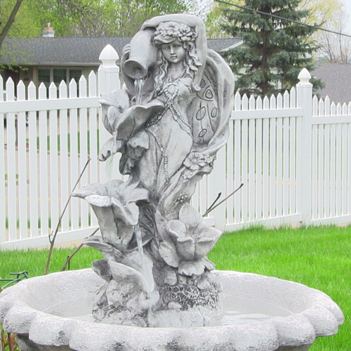 Fairy Solar Water Fountain Bird Bath, LED and Battery Backup, 42.5" H