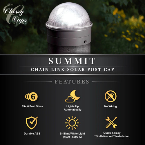 Solar Lights for Round Chain Link Fence Posts | Silver Set of 2