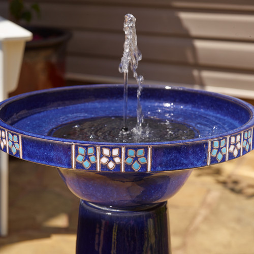 Cobalt Blue Ceramic Solar Fountain with Battery Backup | Louisa