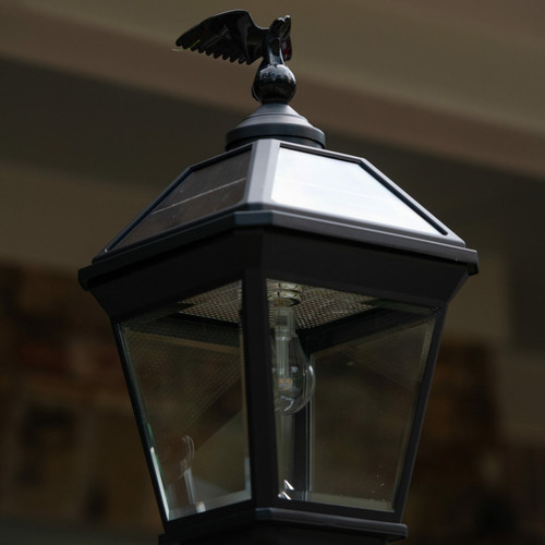 Solar Coach Light with 3" Fitter Pole | Warm White Aluminum Lantern