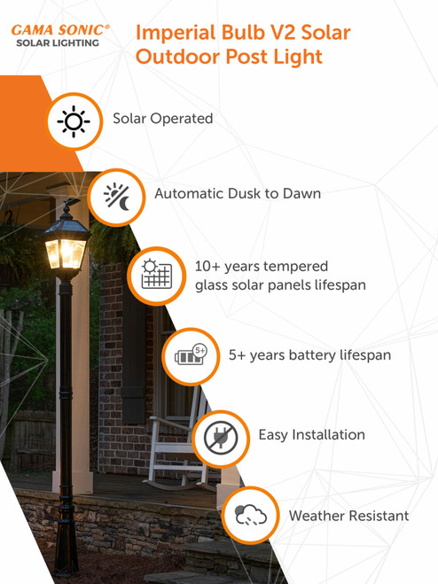 Solar Coach Light with 3" Fitter Pole | Warm White Aluminum Lantern