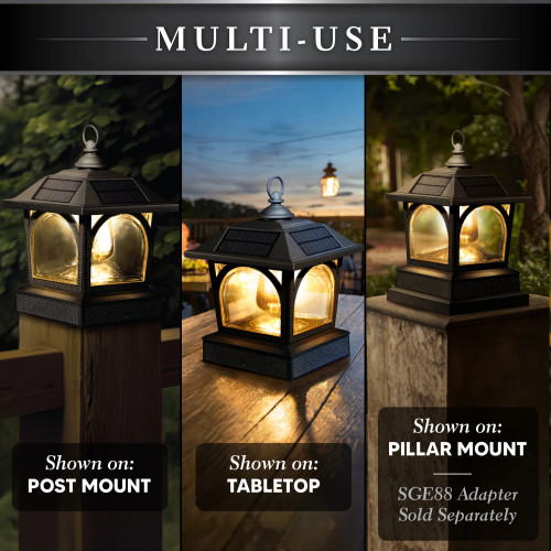 Solar Post Cap Light with Solar Carriage Lantern | Fits 4 Post Sizes