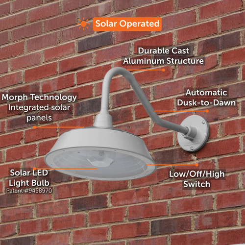 Solar Gooseneck Barn Light | Quality Galvanized Finish | Wall Mount