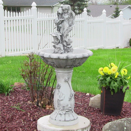 Fairy Solar Water Fountain Bird Bath, LED and Battery Backup, 42.5" H