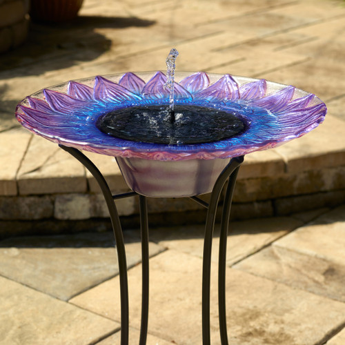 Smart Solar Birdbath Fountain | Glass Bell Flowers Day Running