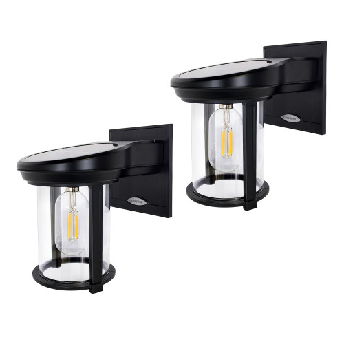 Black Solar Wall Mount Lights with Edison Bulb | Gama Sonic Set of 2