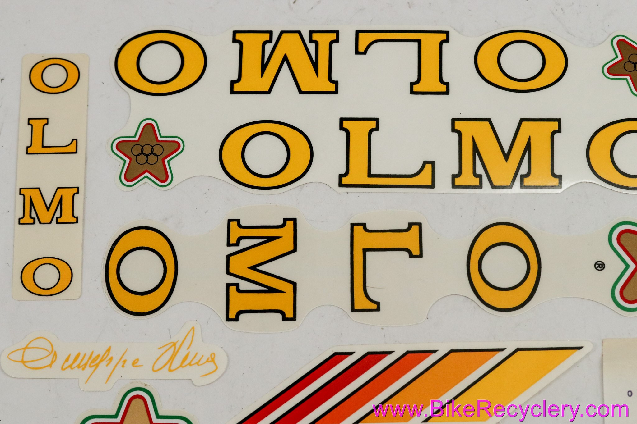 NOS OLMO Decal Set: Original 1980's - 6pc - Yellow / Red - Bike Recyclery