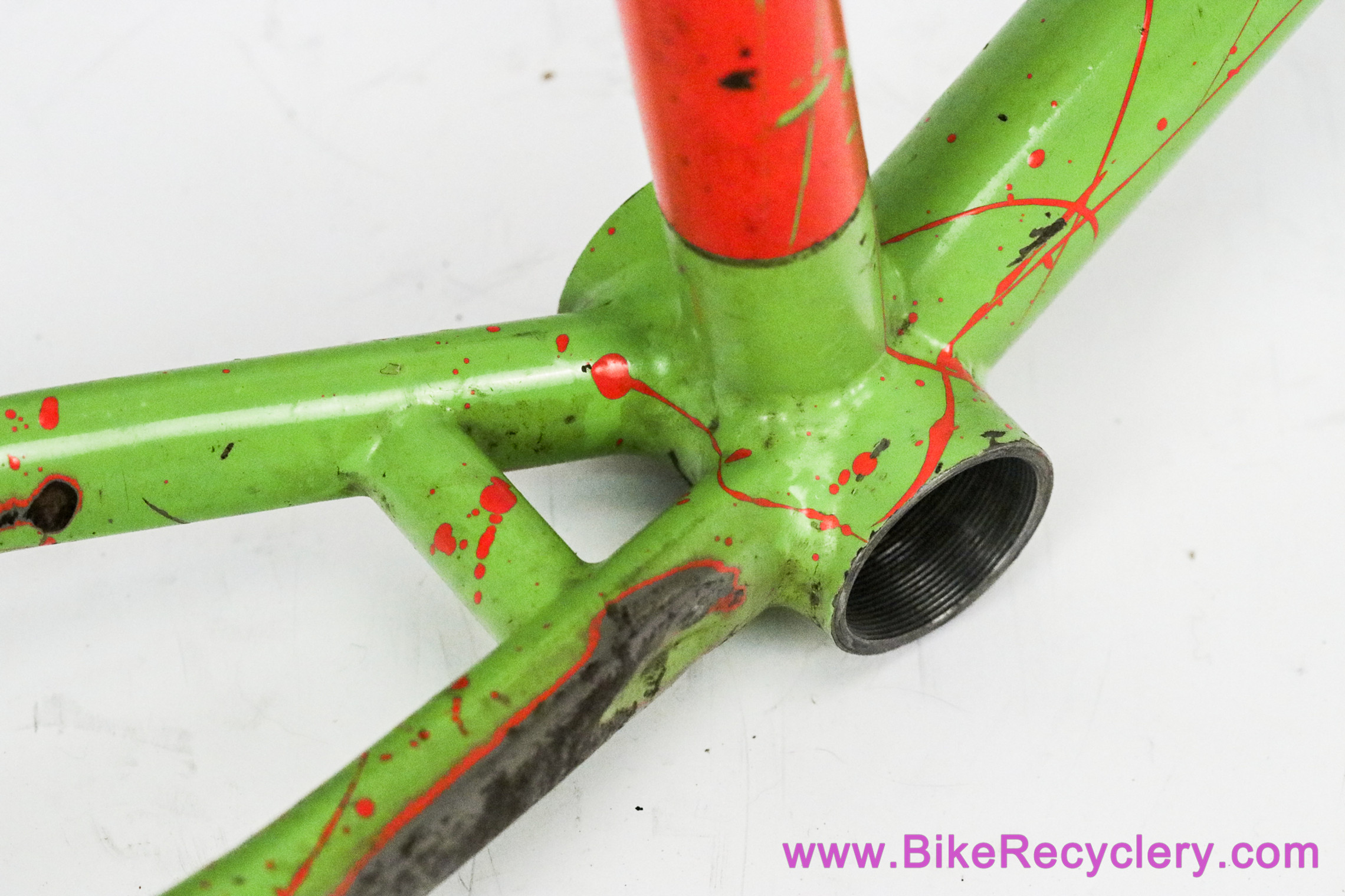 1989 Mountain Goat Whiskeytown Racer Frameset + Stem: 17" - Green/Orange Team Colors Splatter ...