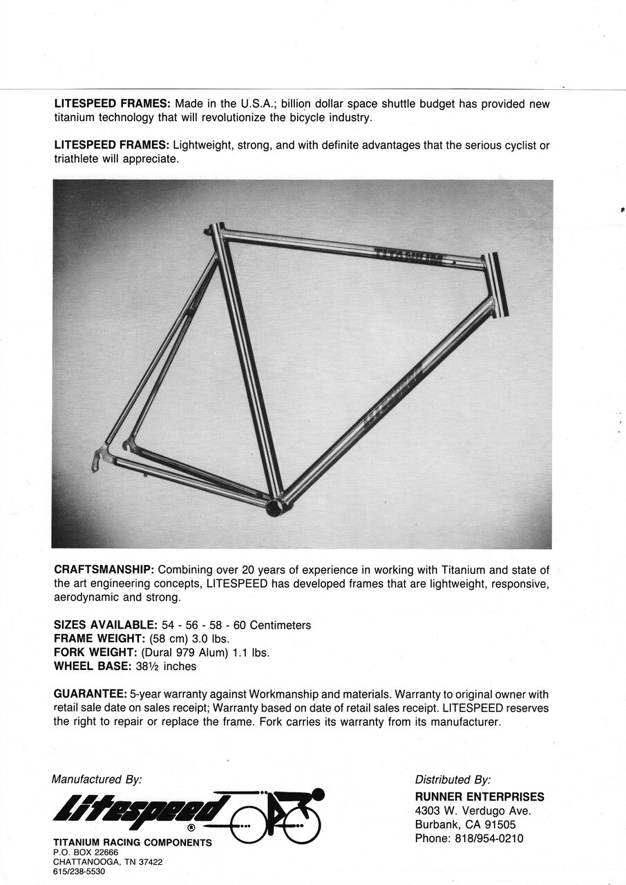 1988 Litespeed Titanium Road Bike: 54cm - 38th Frame EVER! Dura Ace ...
